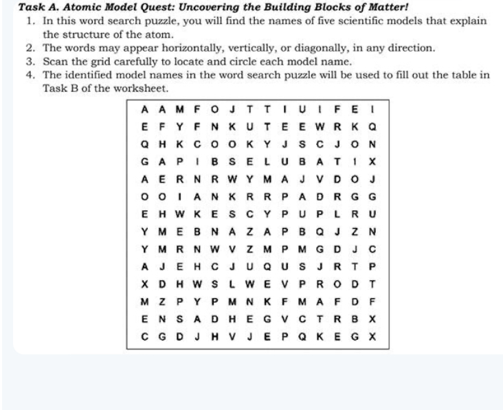 Task A Atomic Model Quest Uncovering the