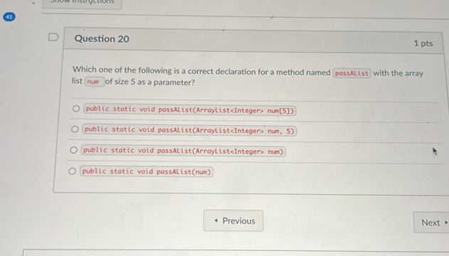 41 Question 20 1 pts Which one of the | StudyX