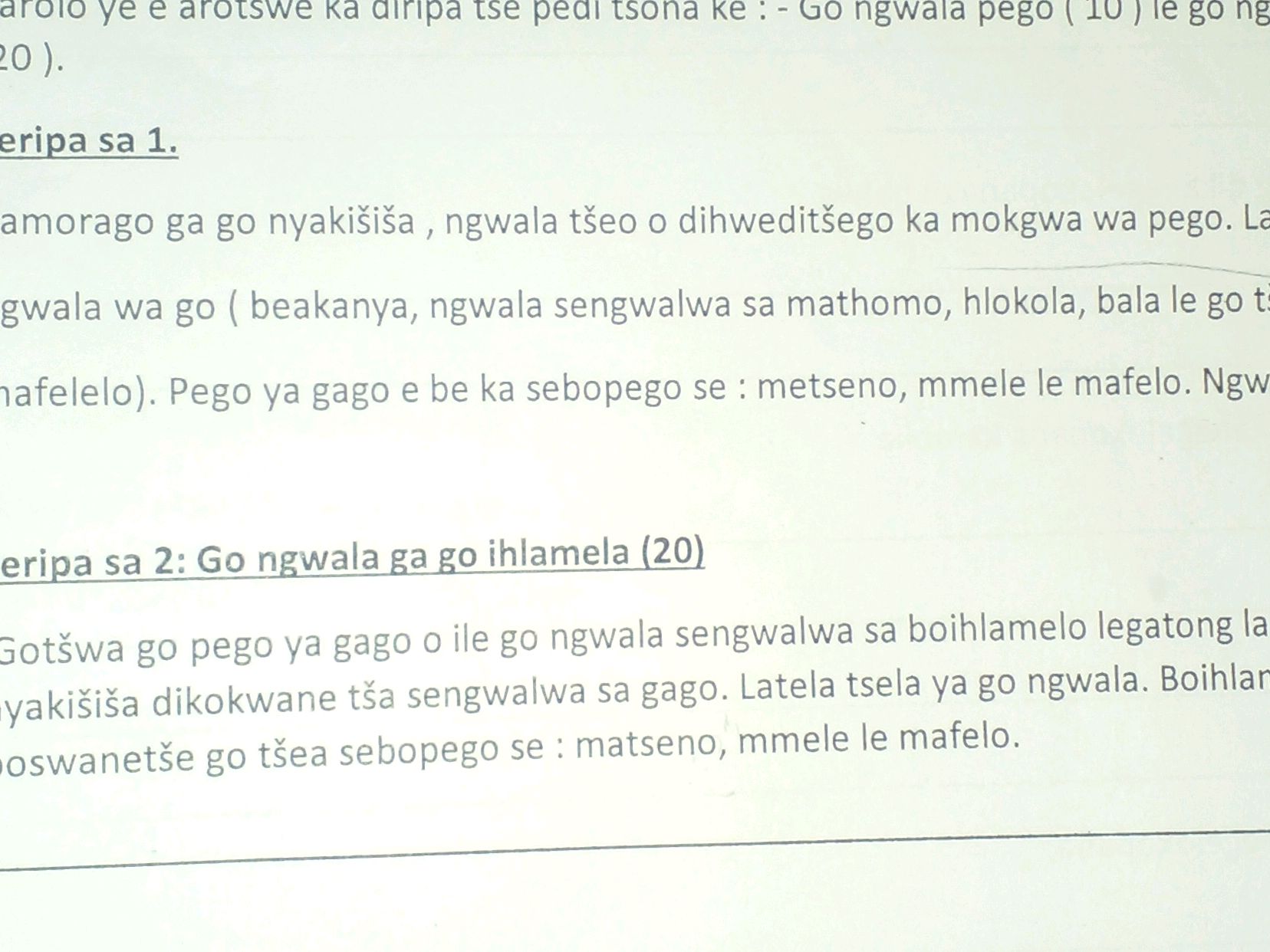 blo ye e arotswe ka diripa tse pedi tsona ke | StudyX