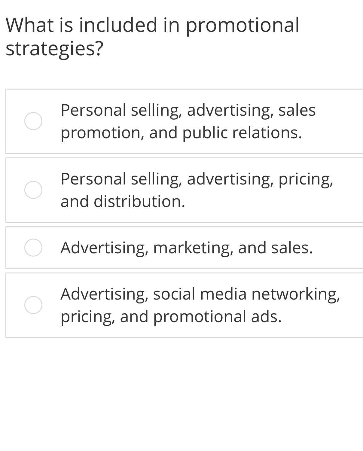 What is included in promotional strategies? | StudyX