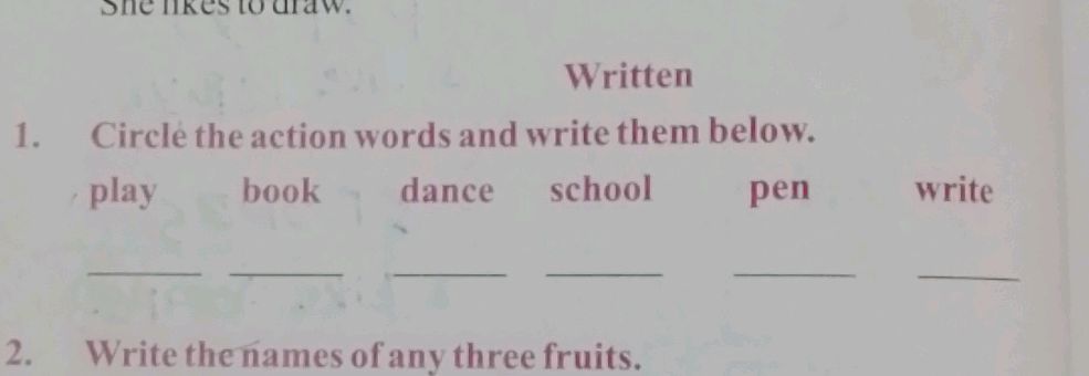 1. Circle the action words and write them | StudyX