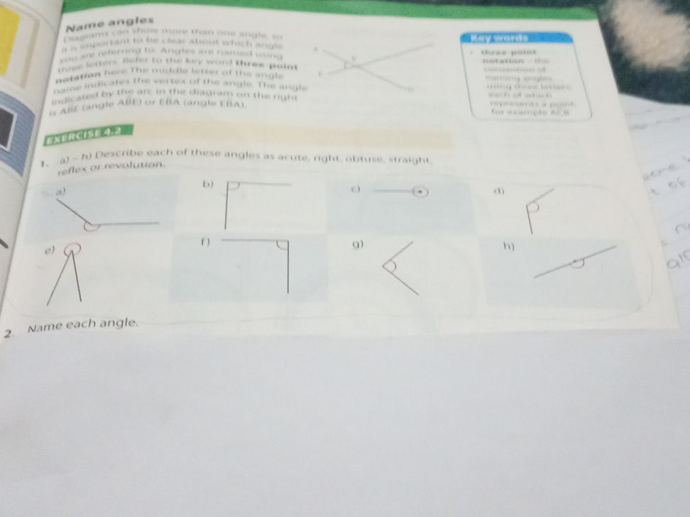 1. a) - h) Describe each of these angles as | StudyX