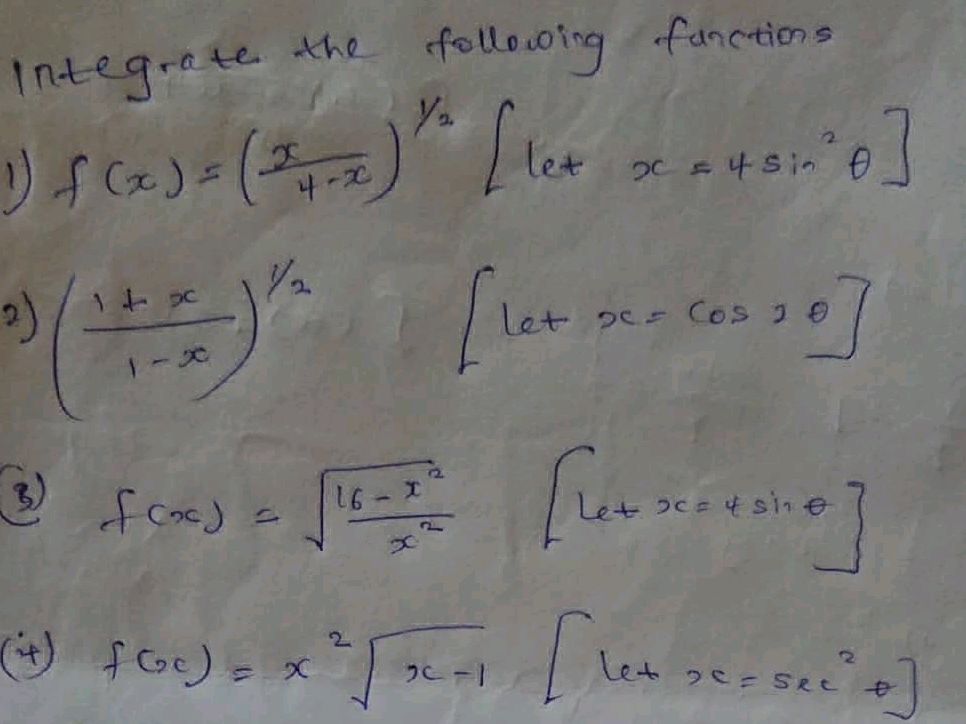 Integrate the following functions 1) $f(x) | StudyX