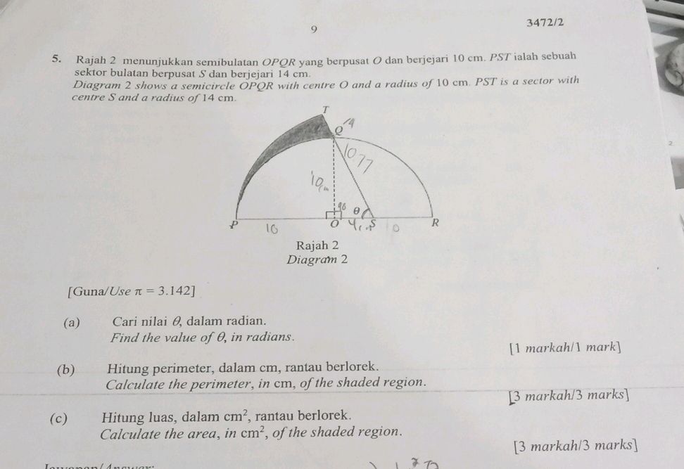 5. Rajah 2 menunjukkan semibulatan OPQR yang | StudyX