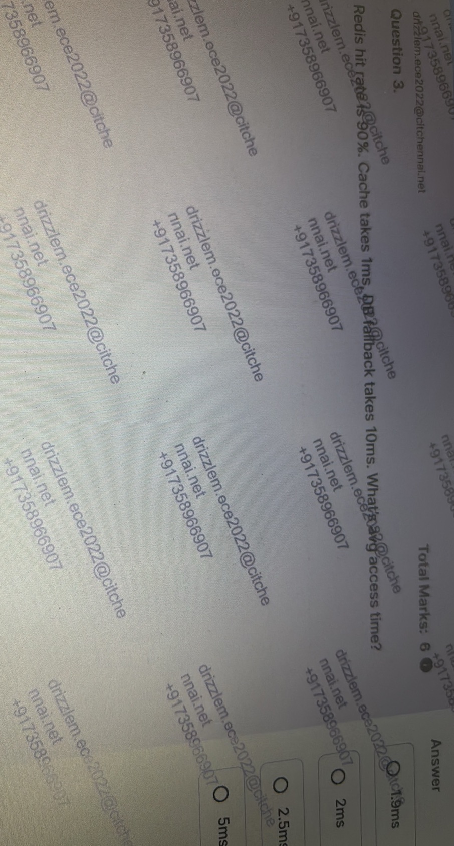 Question 3. Redis hit rate is 90%. Cache | StudyX