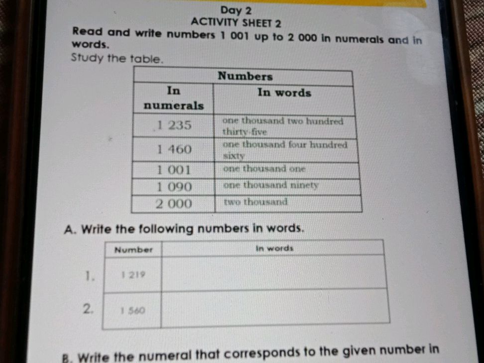 Read and write numbers 1 001 up to 2 000 in | StudyX