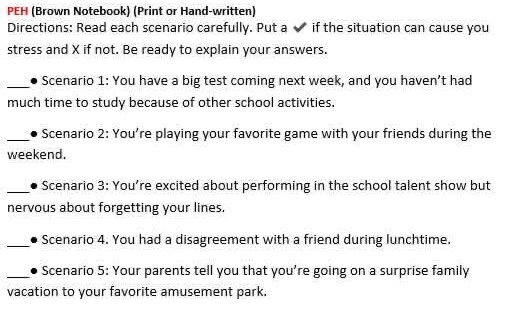 Directions: Read each scenario carefully.