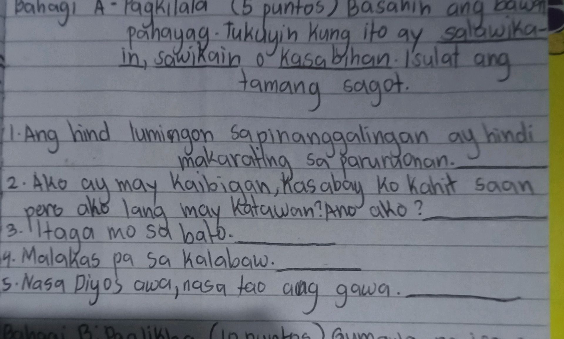 Bahagi A - Pagkilala (5 puntos) Basahin ang | StudyX