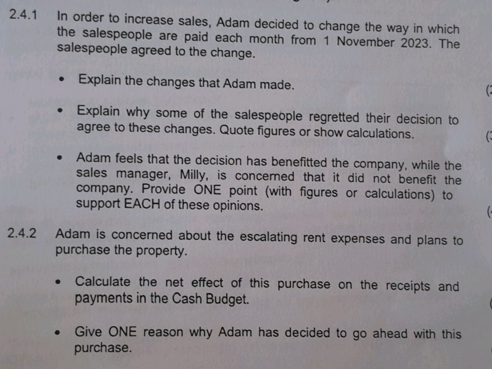 4.1 In order to increase sales, Adam decided