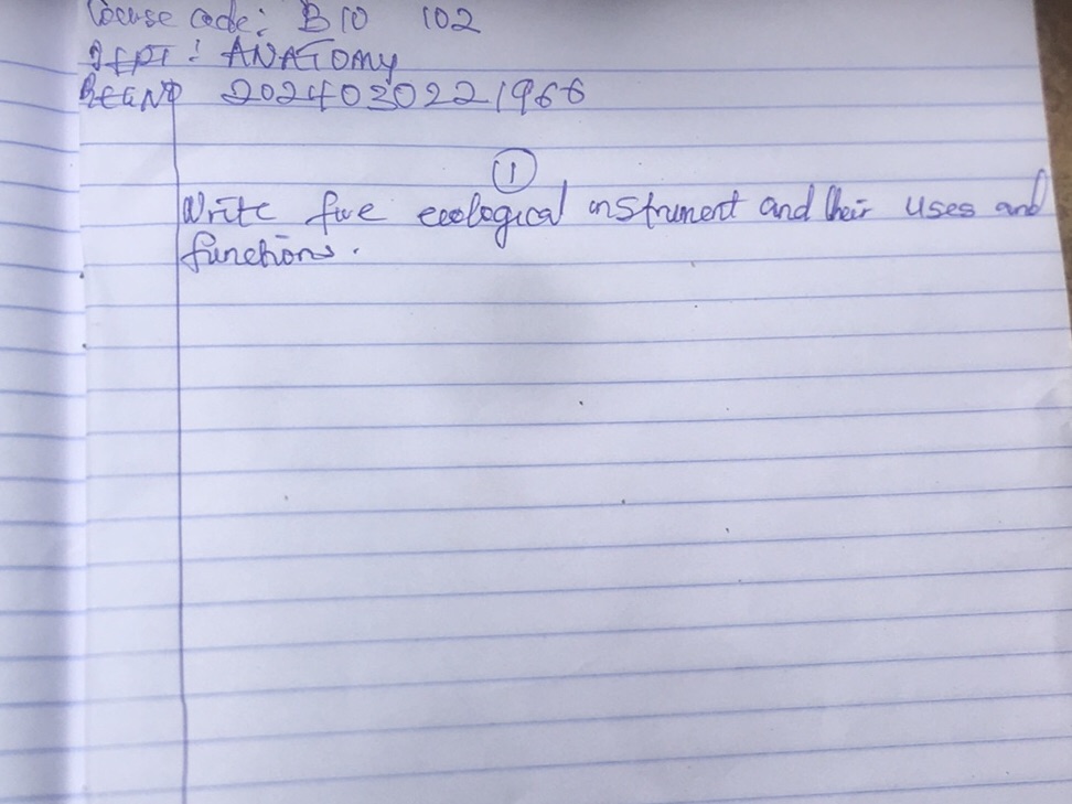 Write five ecological instrument and their | StudyX