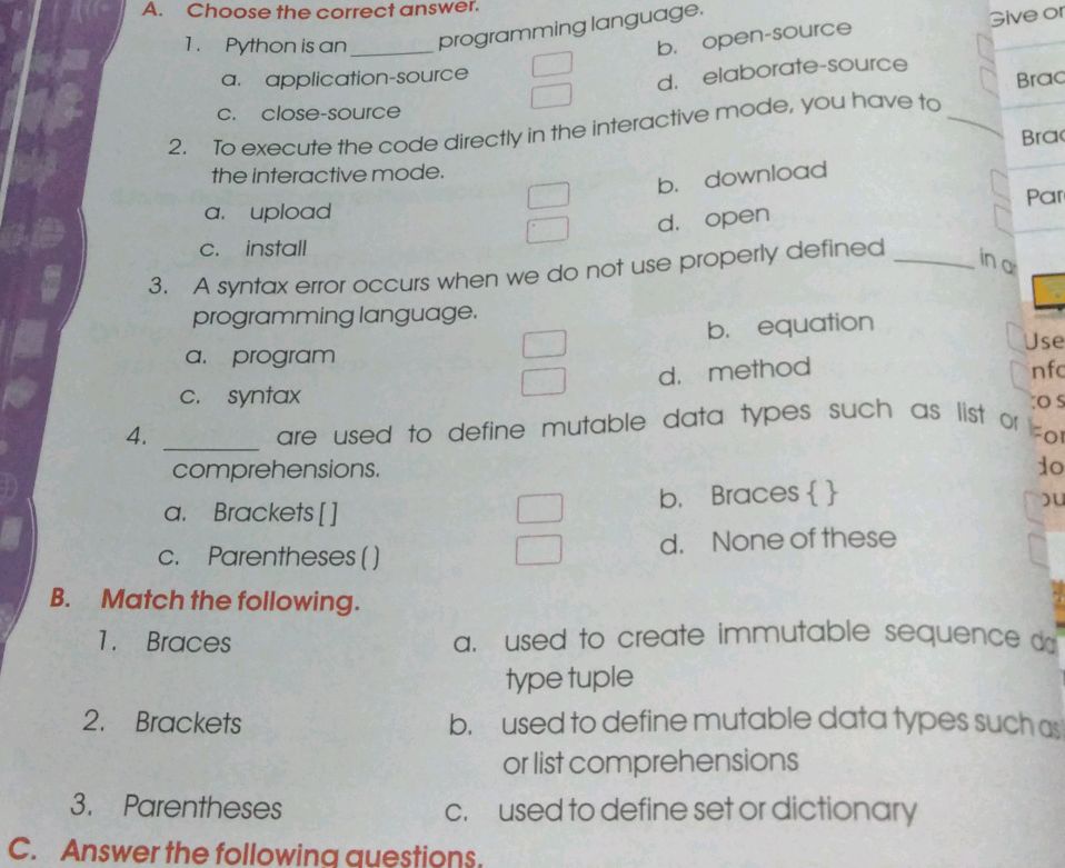 A. Choose the correct answer. 1. Python is | StudyX