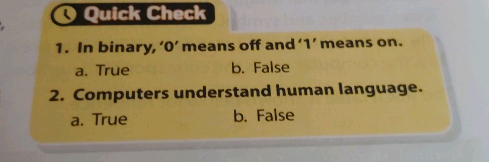 1. In binary, '0' means off and '1' means | StudyX