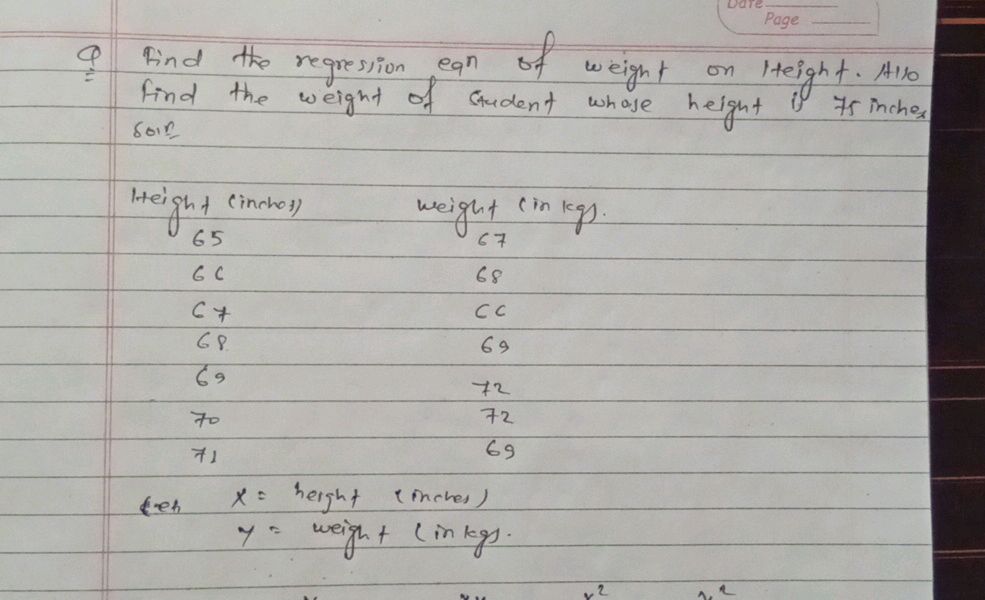Find the regression equation of weight on | StudyX