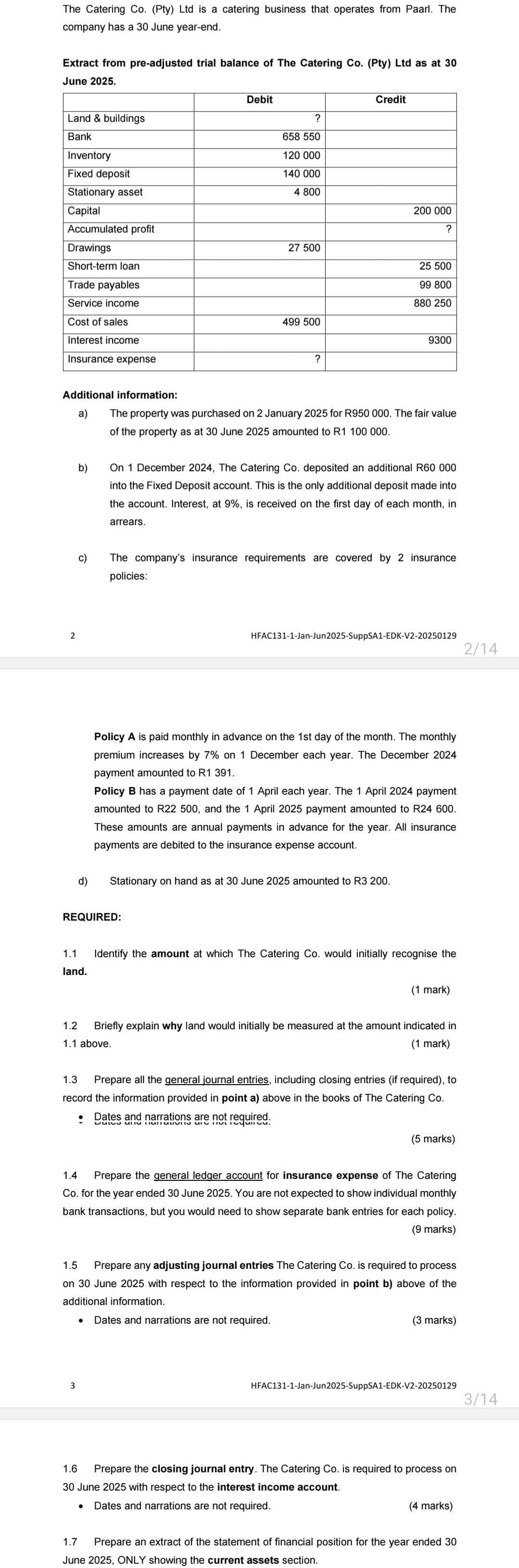Extract from pre-adjusted trial balance of | StudyX