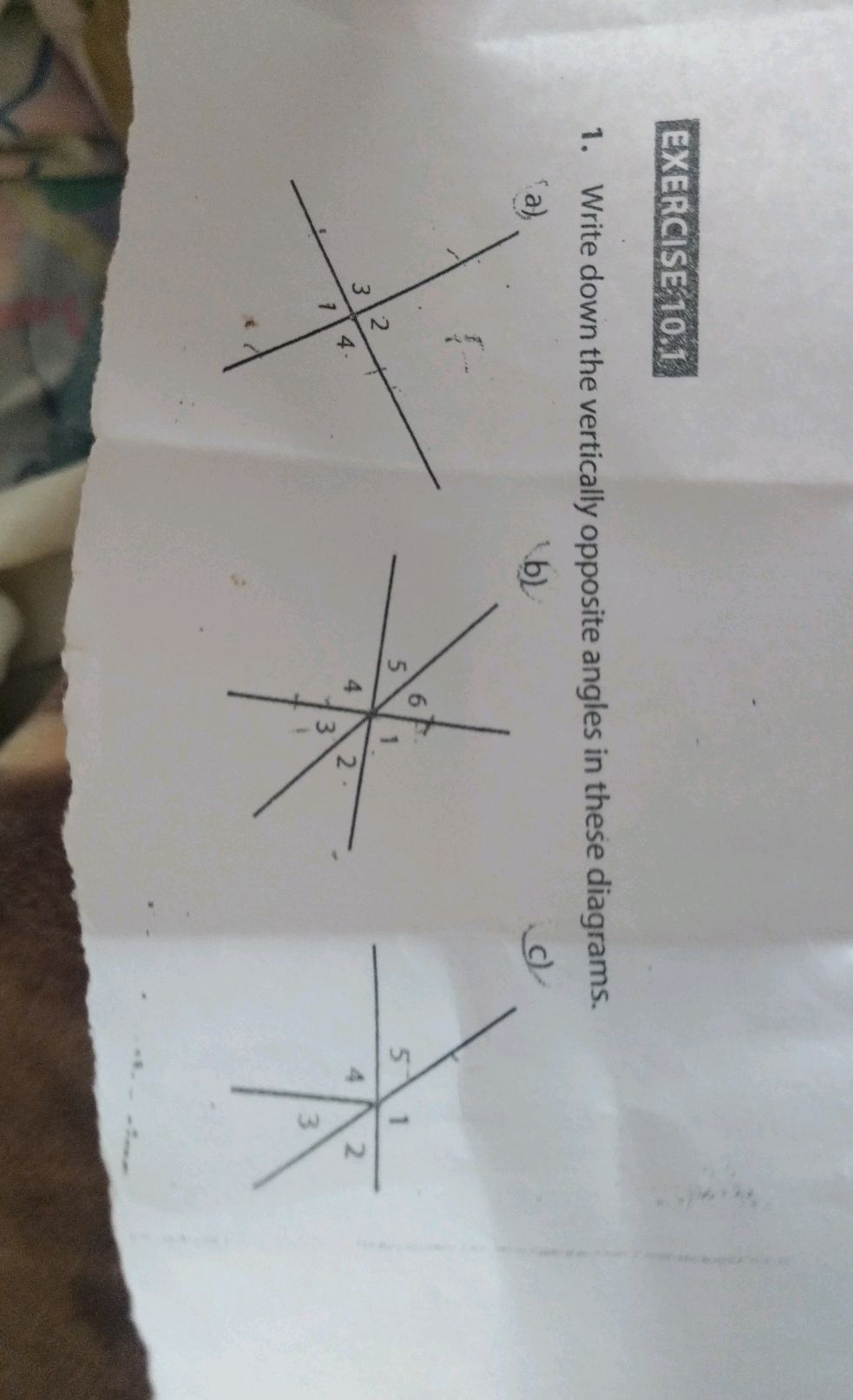 Write down the vertically opposite angles in