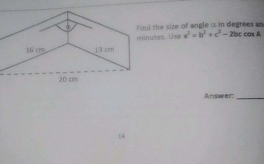Find the size of angle α in degrees and
