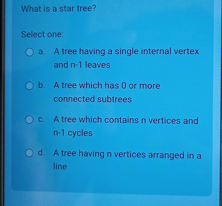 What is a star tree? Select one: a. A tree | StudyX