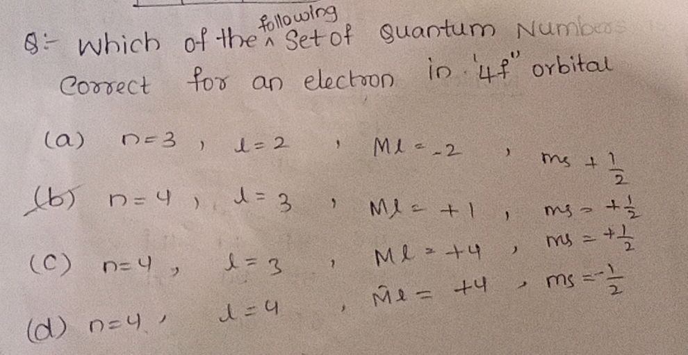 Q: Which of the following set of quantum | StudyX