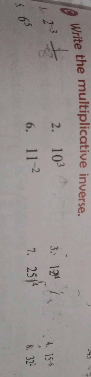 Write the multiplicative inverse. 1. | StudyX