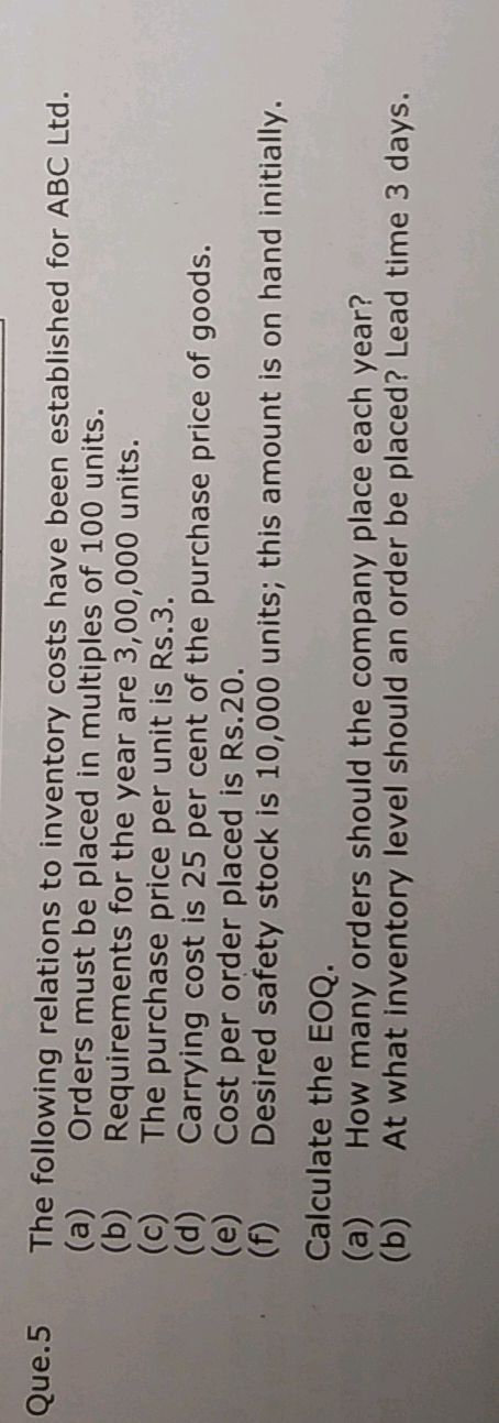 The following relations to inventory costs | StudyX