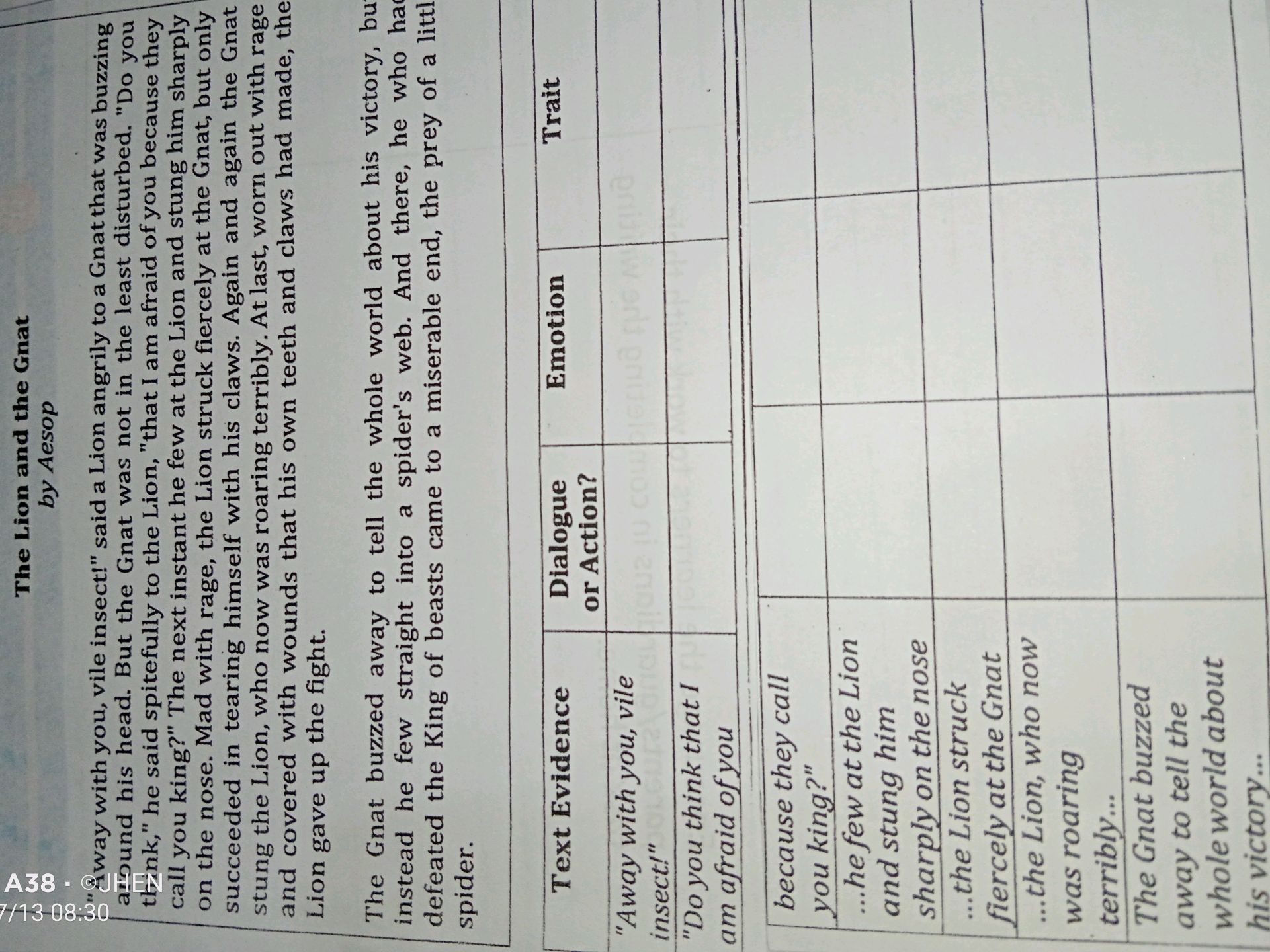 The Lion and the Gnat by Aesop | Text | StudyX