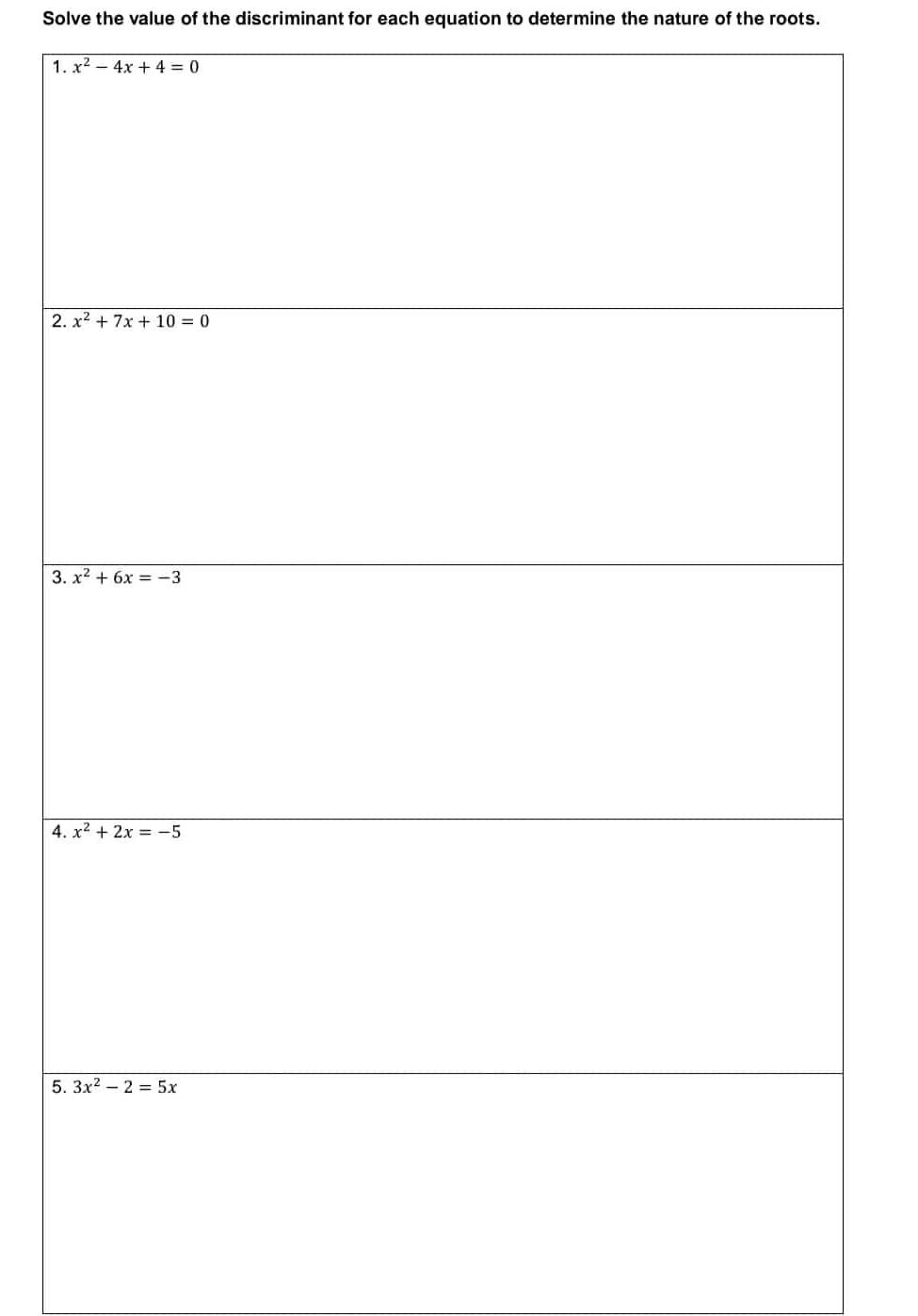 Solve the value of the discriminant for each | StudyX