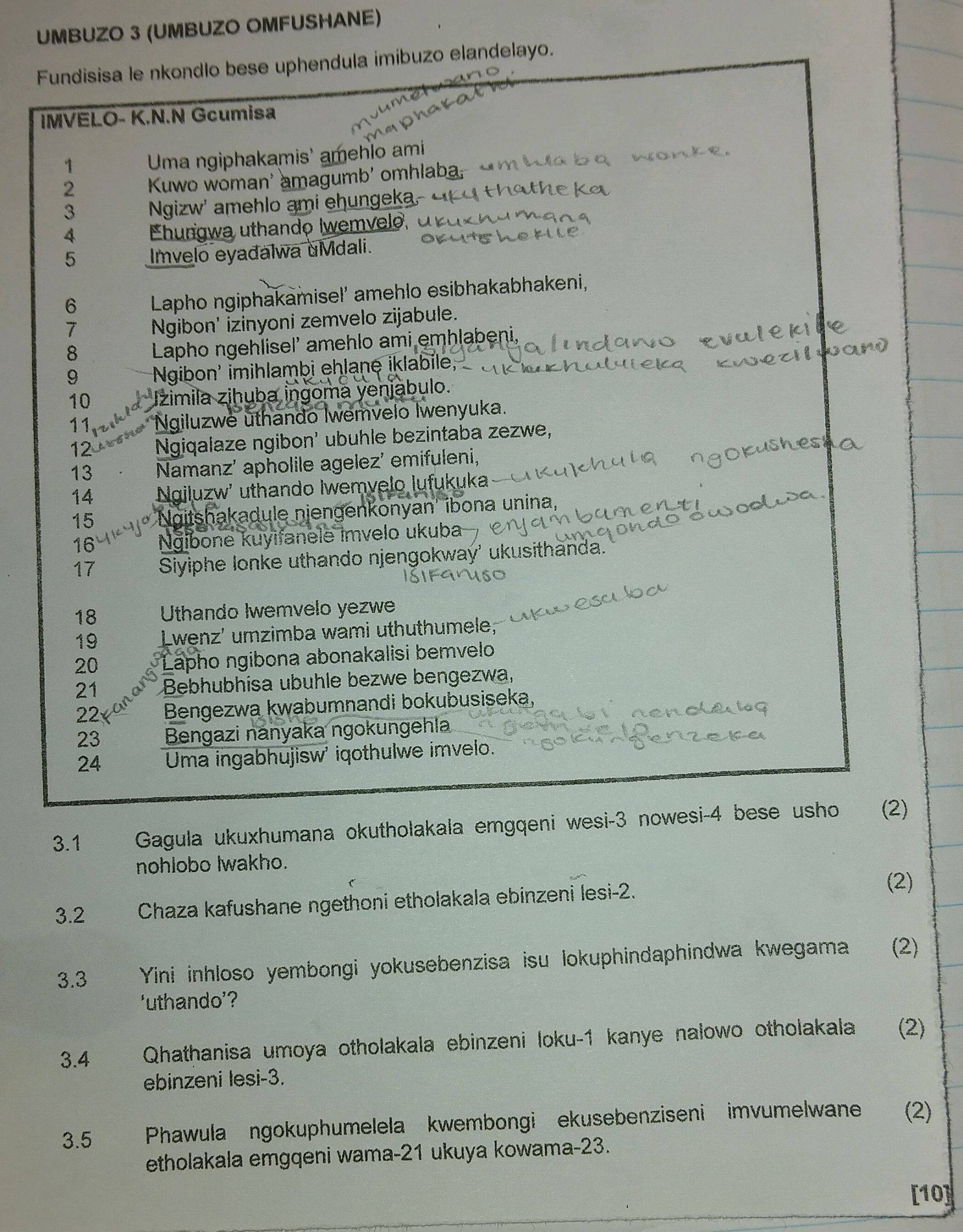 UMBUZO 3 (UMBUZO OMFUSHANE) Fundisisa le