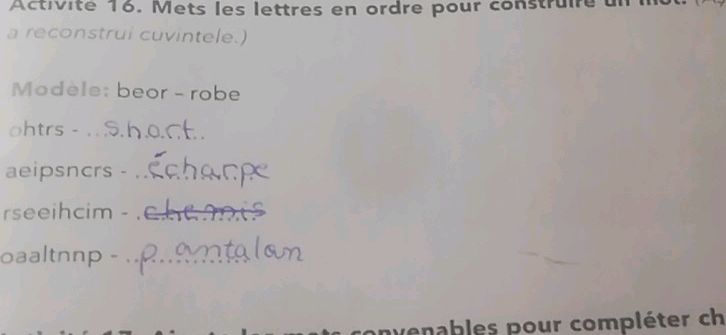 Activité 16. Mets les lettres en ordre pour | StudyX