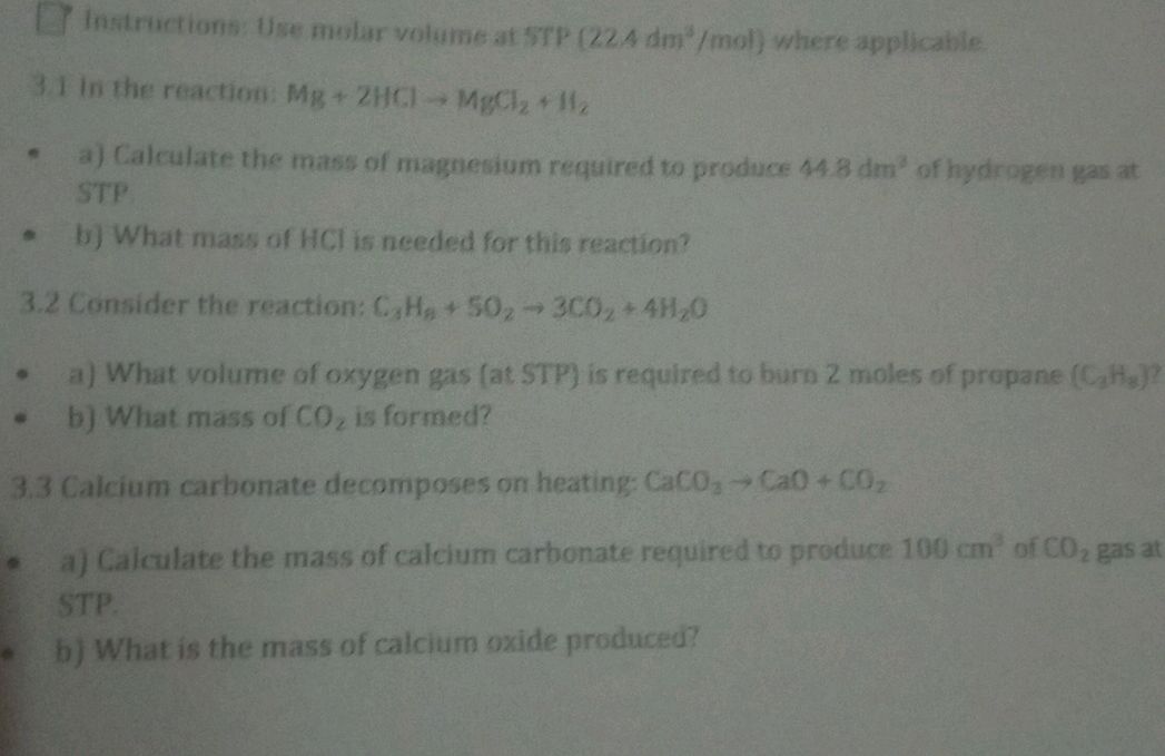 Instructions: Use molar volume at STP (22.4 | StudyX