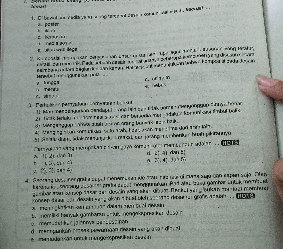 1. Berilah tanda silang (x) huruf a, b, c, | StudyX