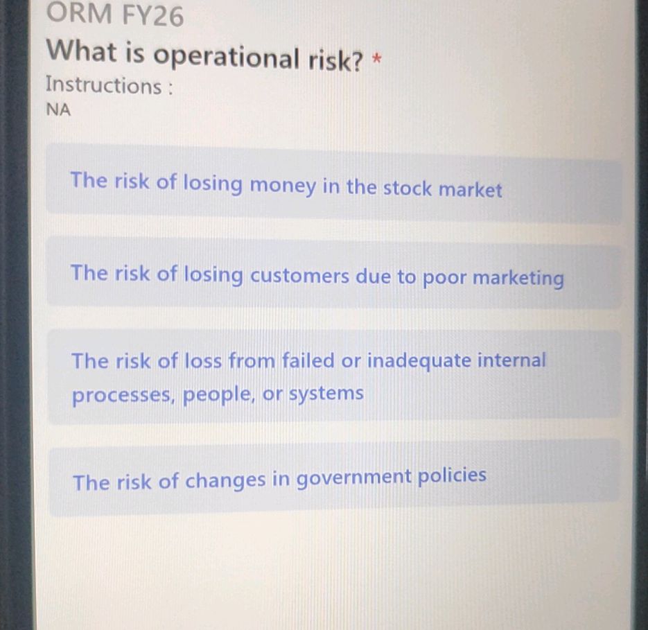 What is operational risk? * Instructions: NA | StudyX