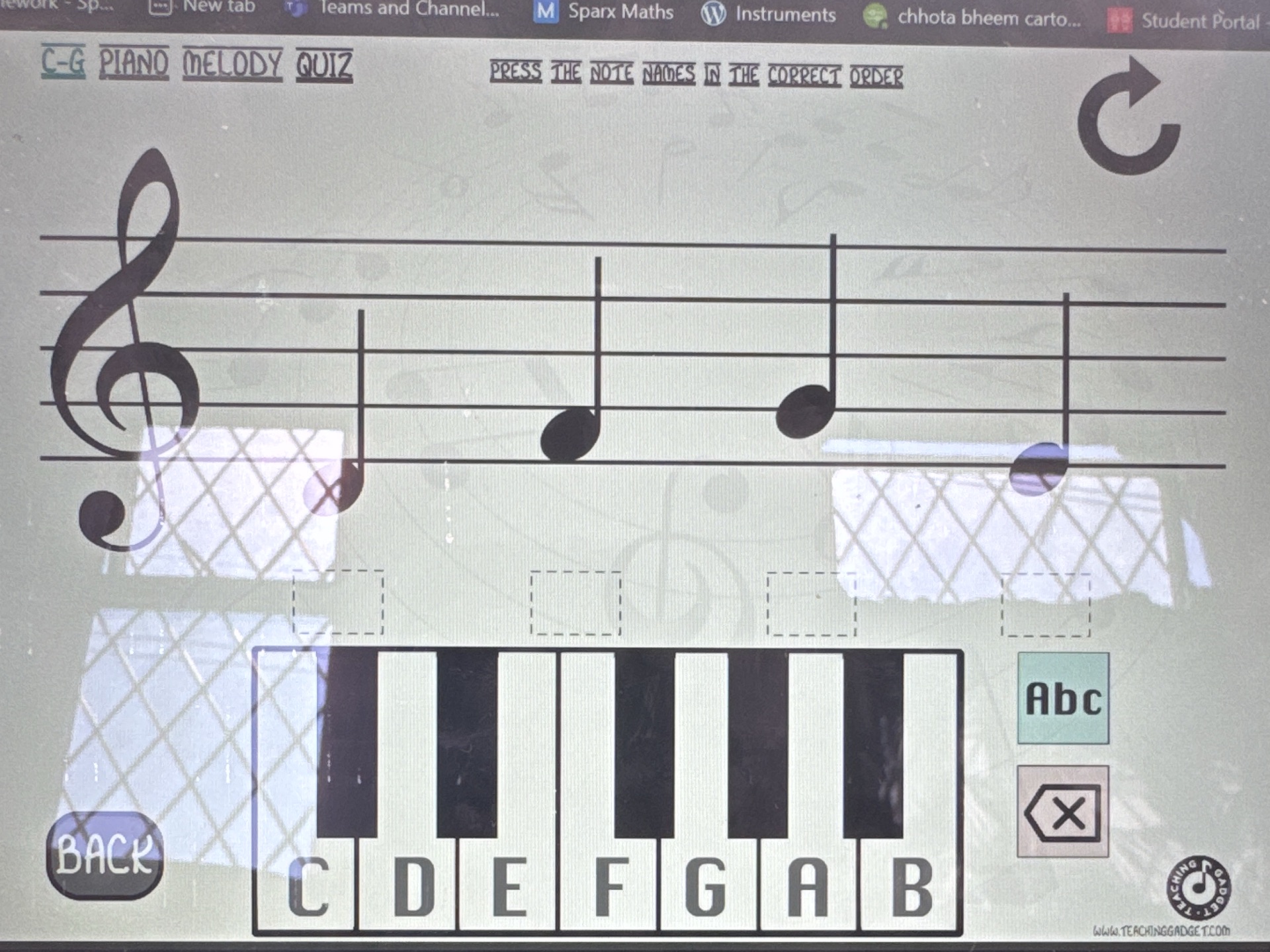 C-G PIANO MELODY QUIZ PRESS THE NOTE NAMES | StudyX