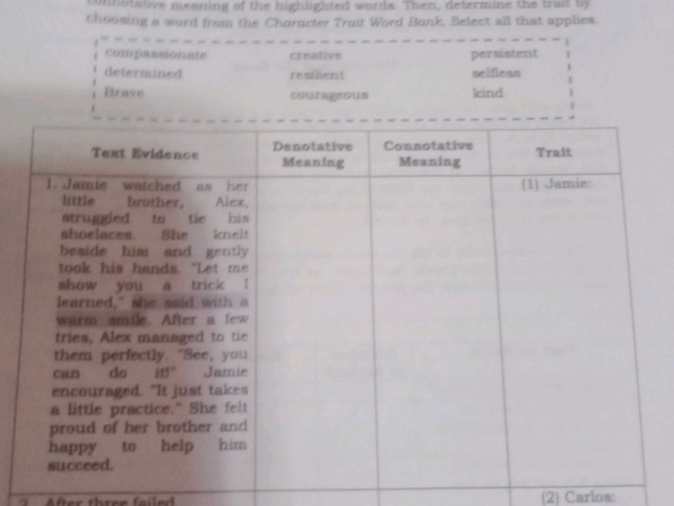 Determine the trait by choosing a word from