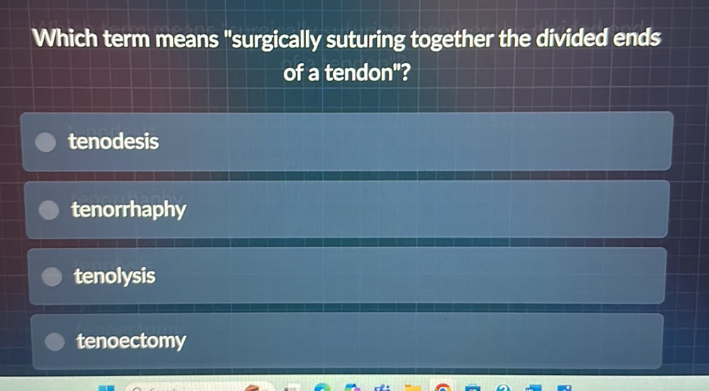 Which term means "surgically suturing