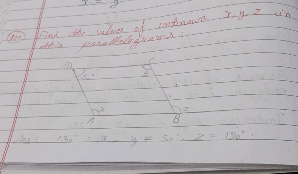 Find the values of unknown $x, y, z$ in this | StudyX