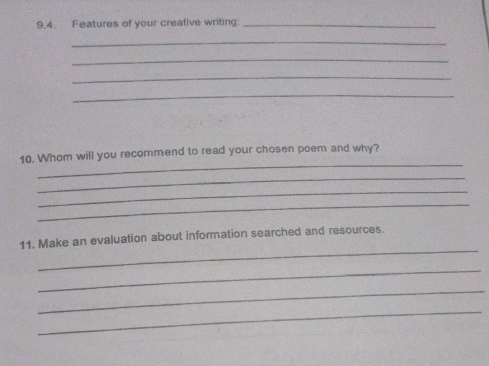 9.4. Features of your creative writing: | StudyX