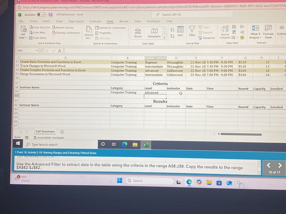 Use the Advanced Filter to extract data in | StudyX