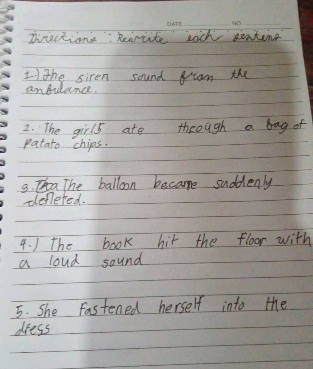 Directions: Rewrite each sentens 1. The | StudyX