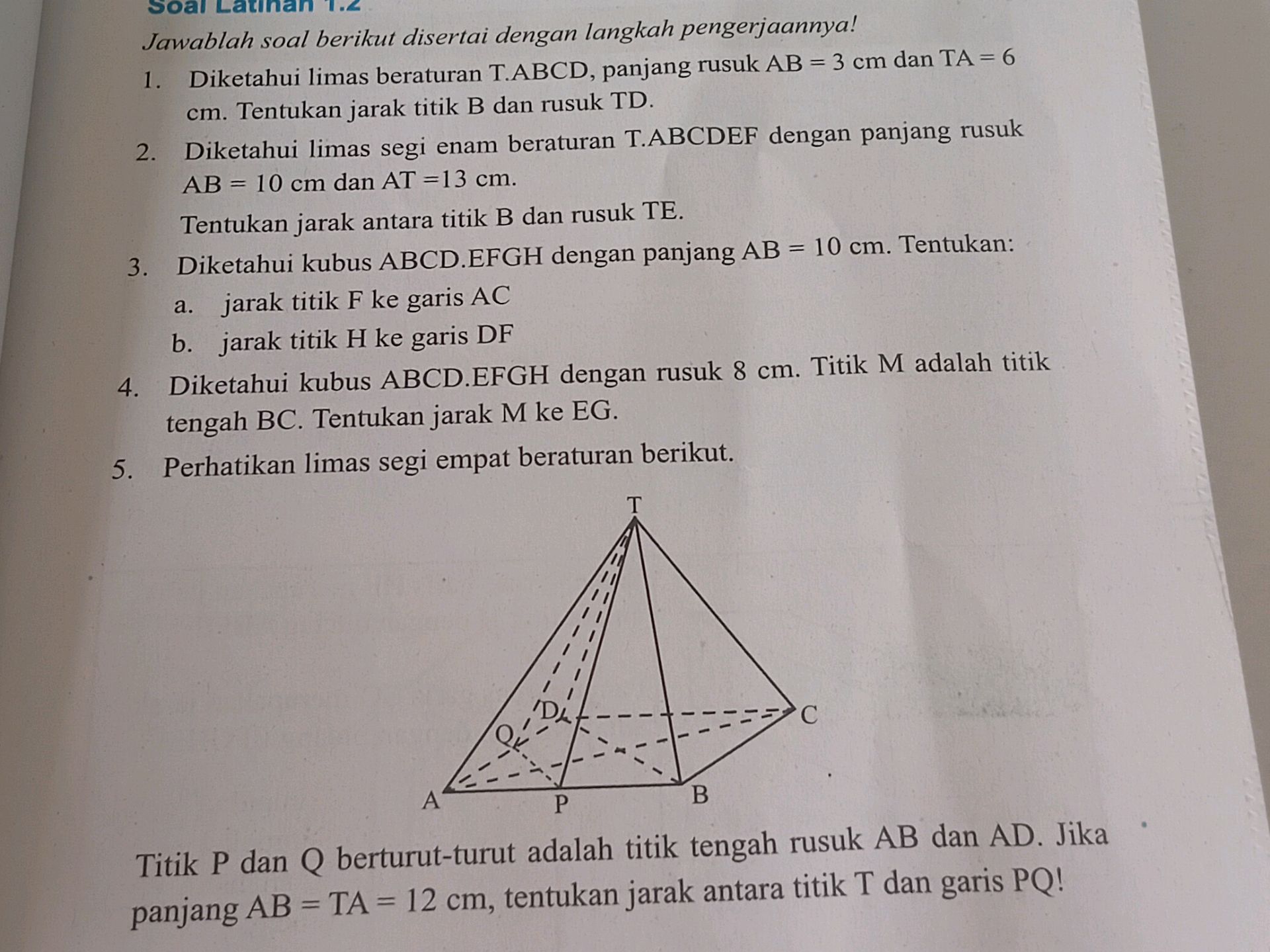 1. Diketahui limas beraturan T.ABCD, panjang | StudyX