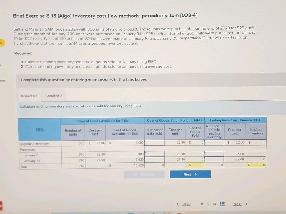 Brief Exercise 8-13 (Algo) Inventory cost | StudyX