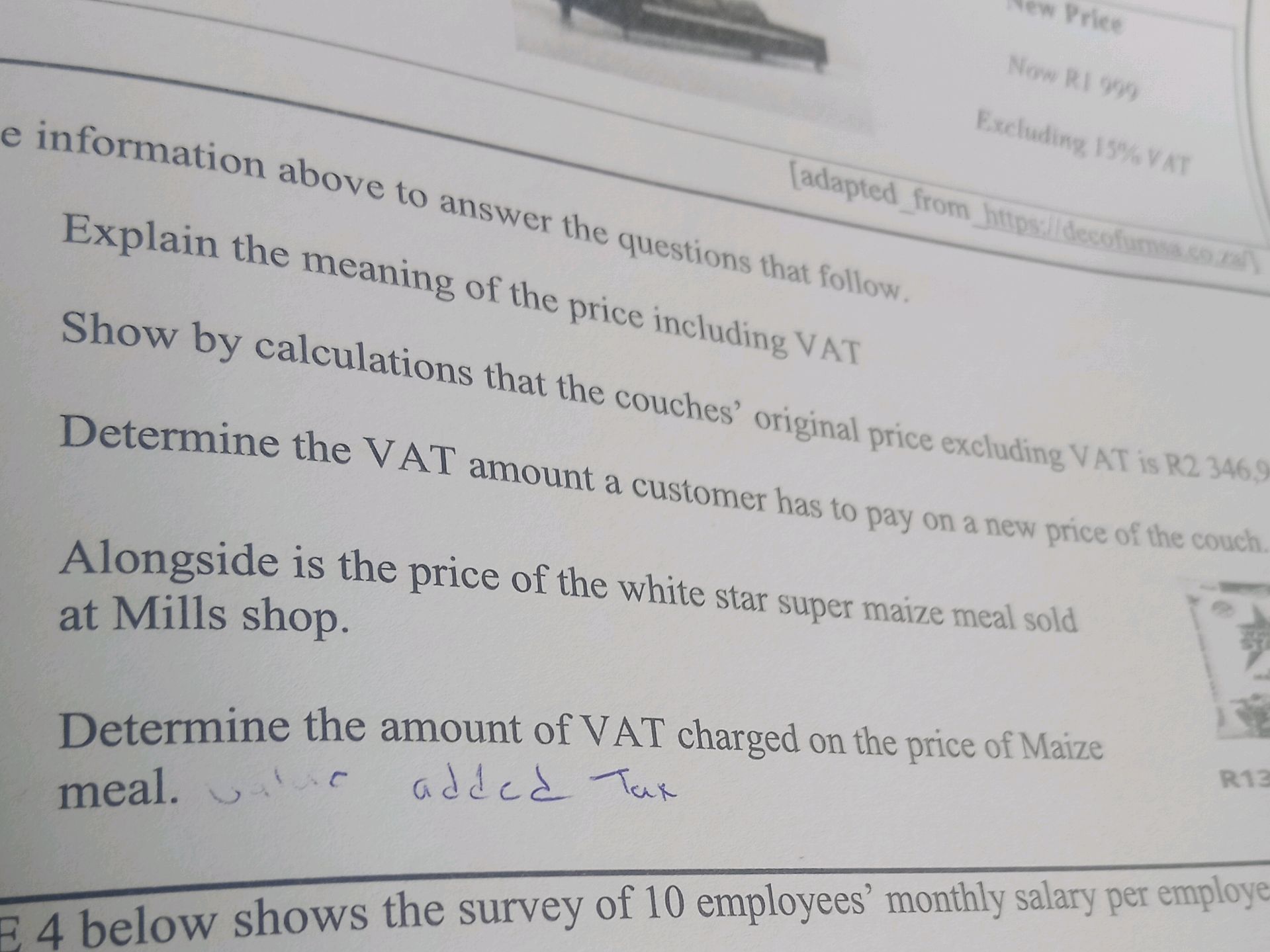Explain the meaning of the price including