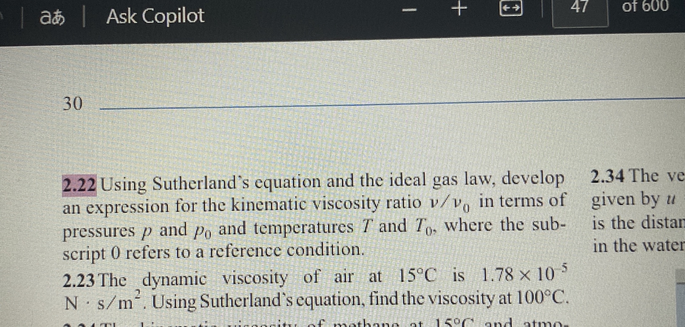 2.22 Using Sutherland's equation and the