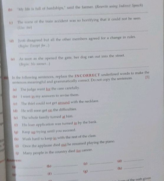 (f) In the following sentences, replace the | StudyX