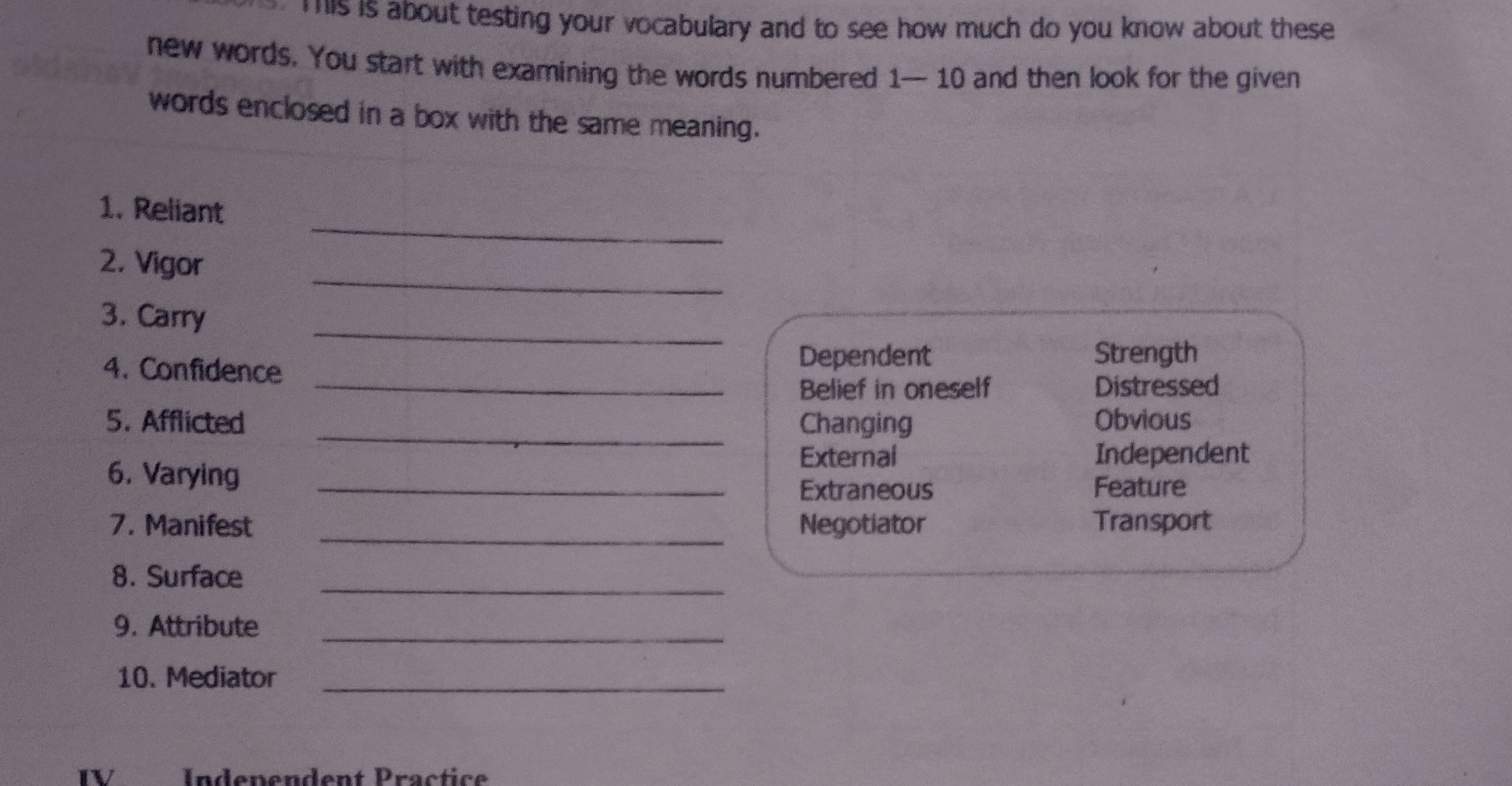 Match the words numbered 1-10 with the words | StudyX
