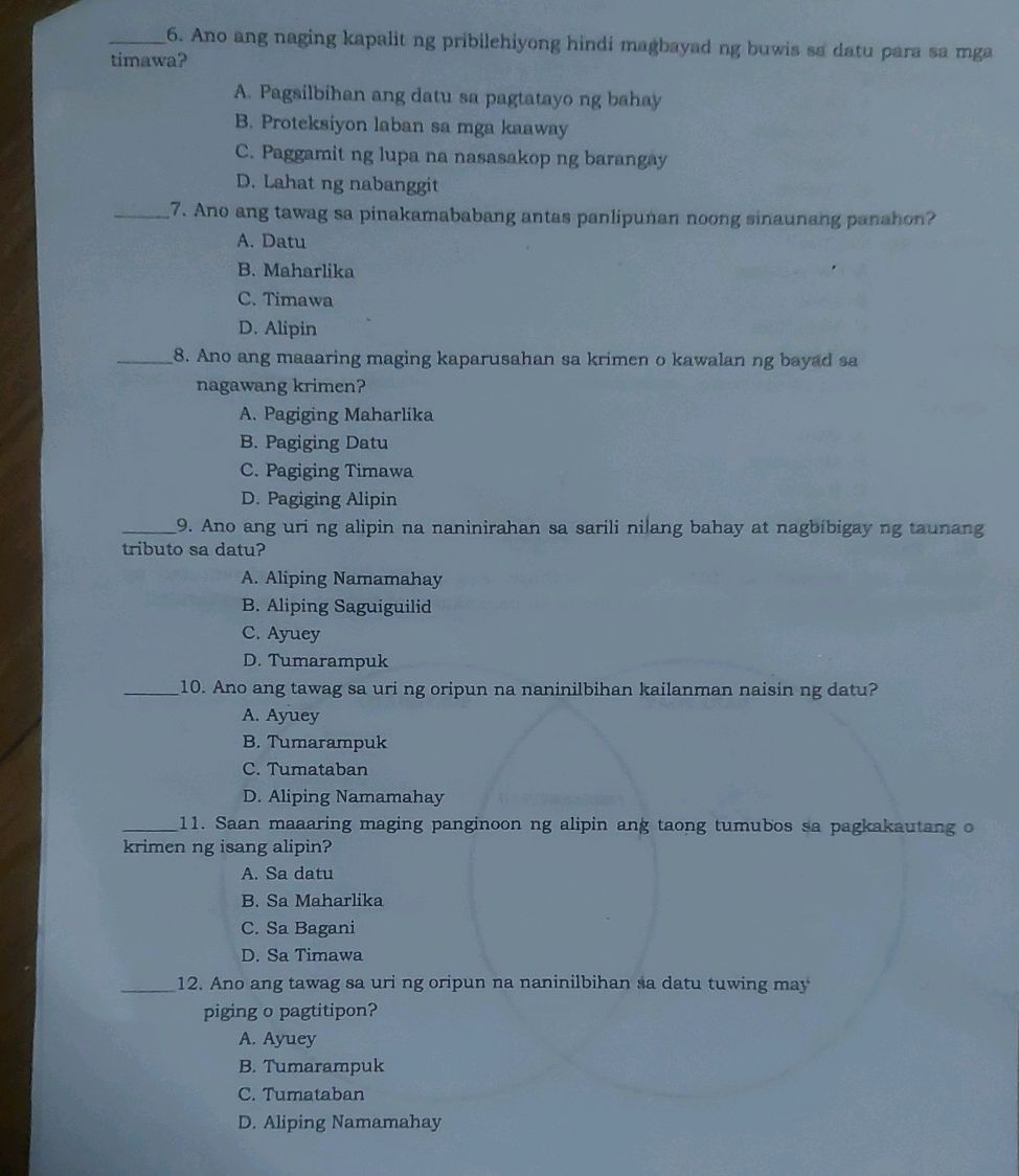 6. Ano ang naging kapalit ng pribilehiyong | StudyX