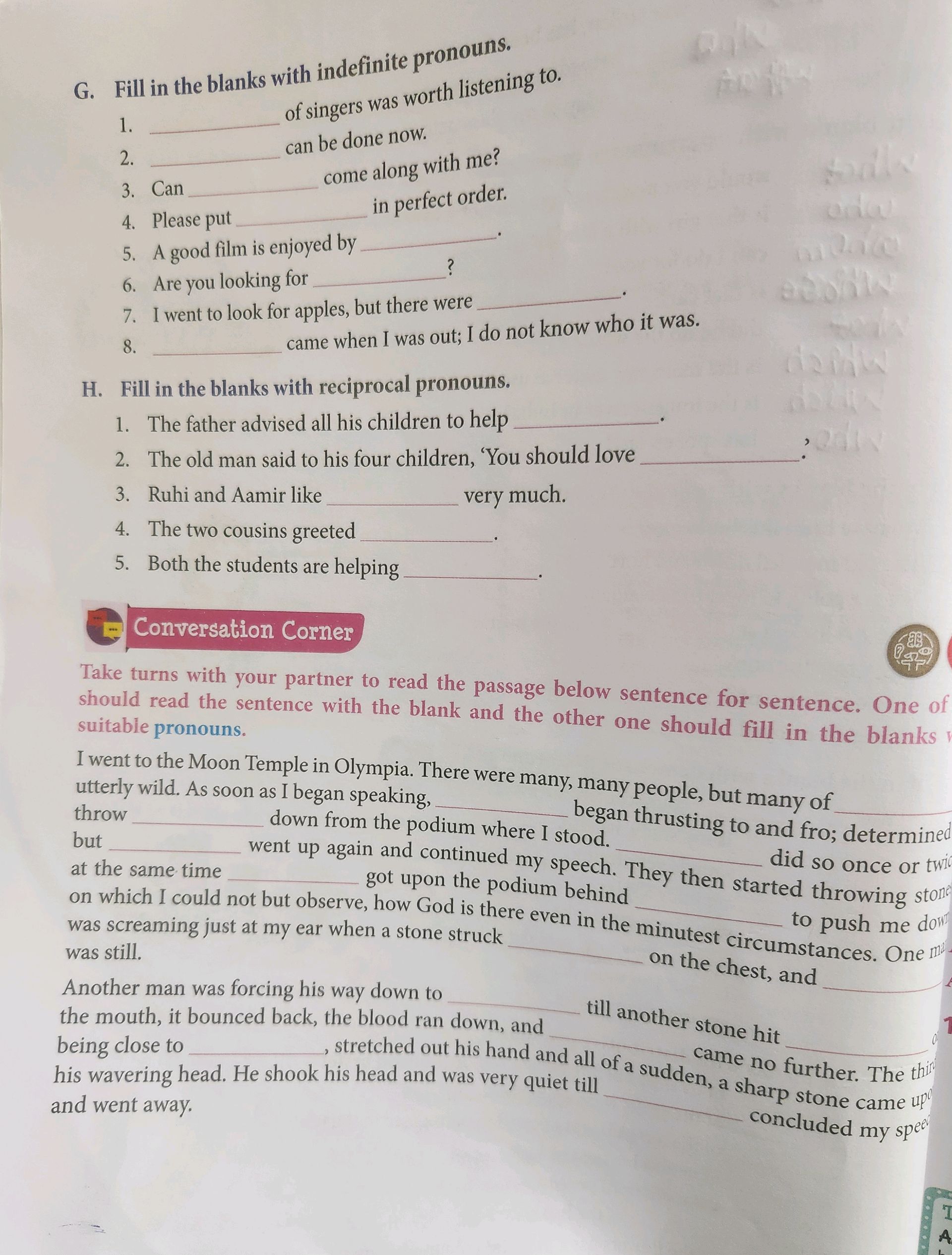 G. Fill in the blanks with indefinite | StudyX