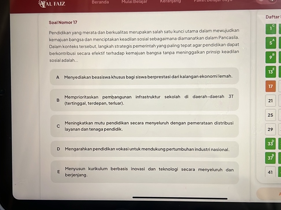 Soal Nomor 17 Pendidikan yang merata dan | StudyX