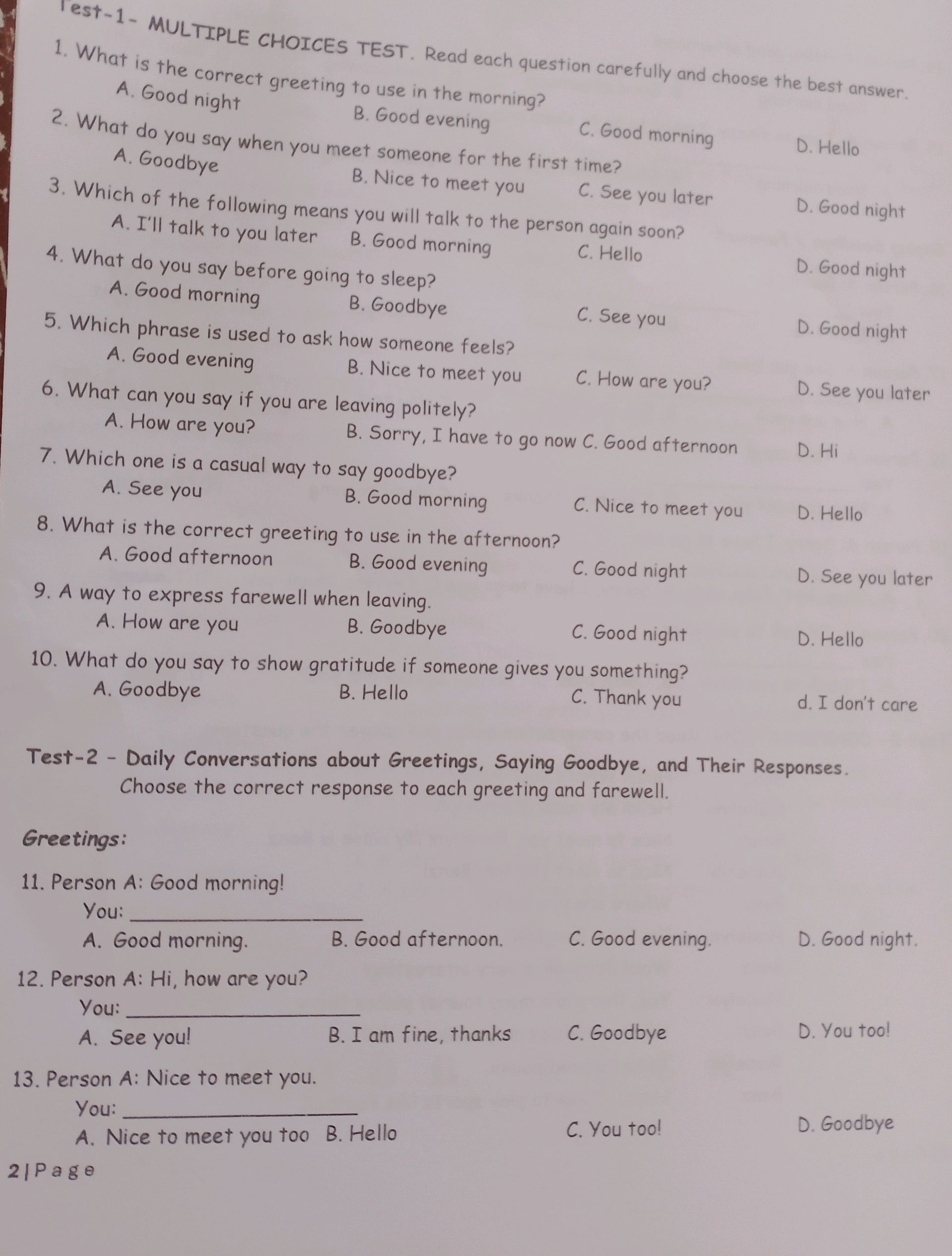 Test-1- MULTIPLE CHOICES TEST. Read each | StudyX