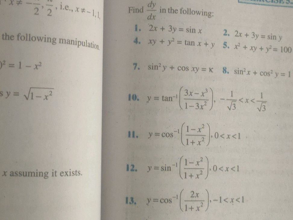 Find $ {dy}{dx}$ in the following: 1. $2x | StudyX