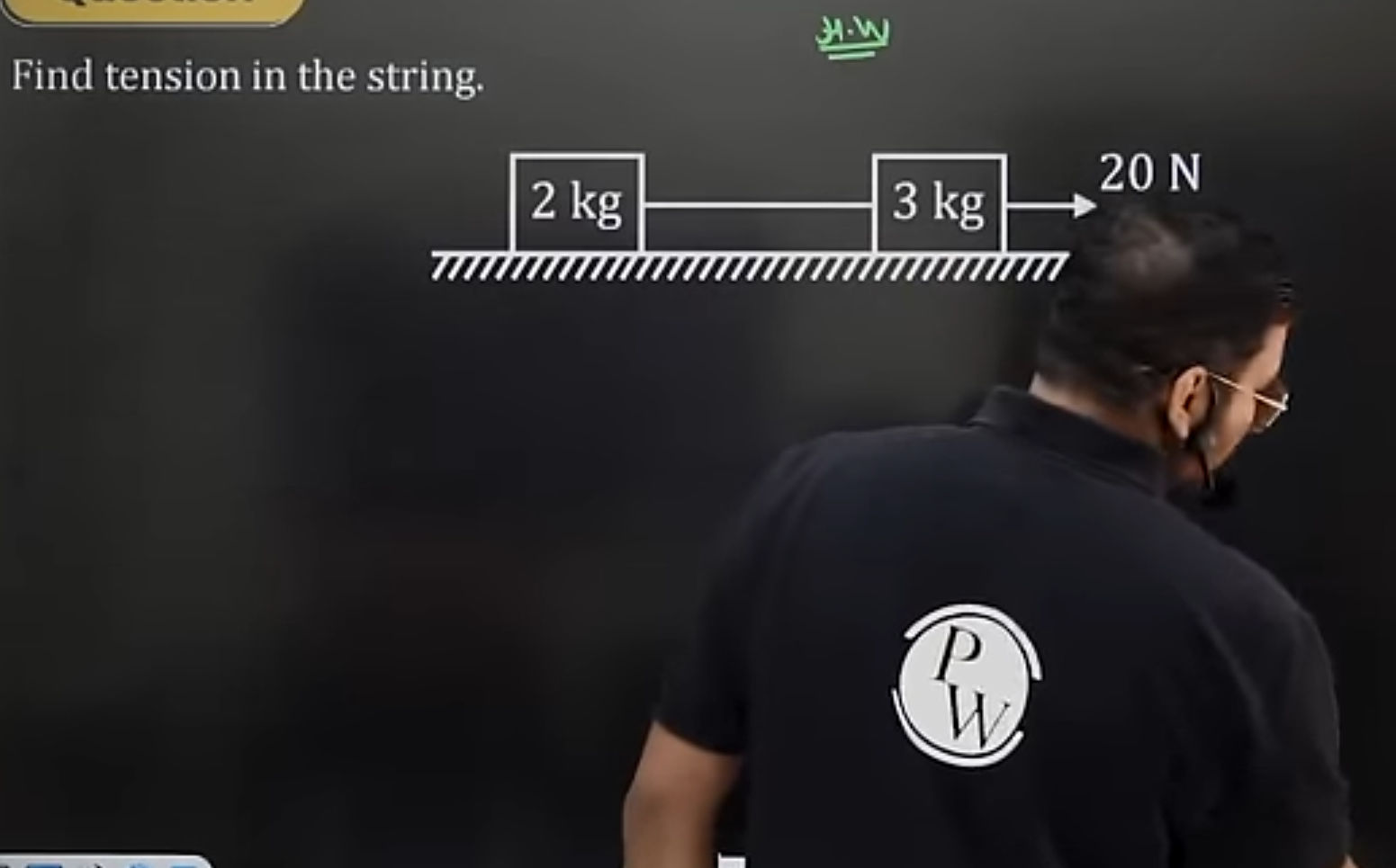 Find tension in the string. 2 kg --- 3 kg | StudyX